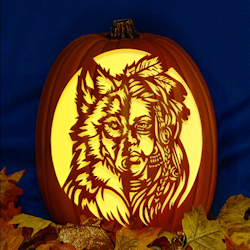 wolf on pumpkin